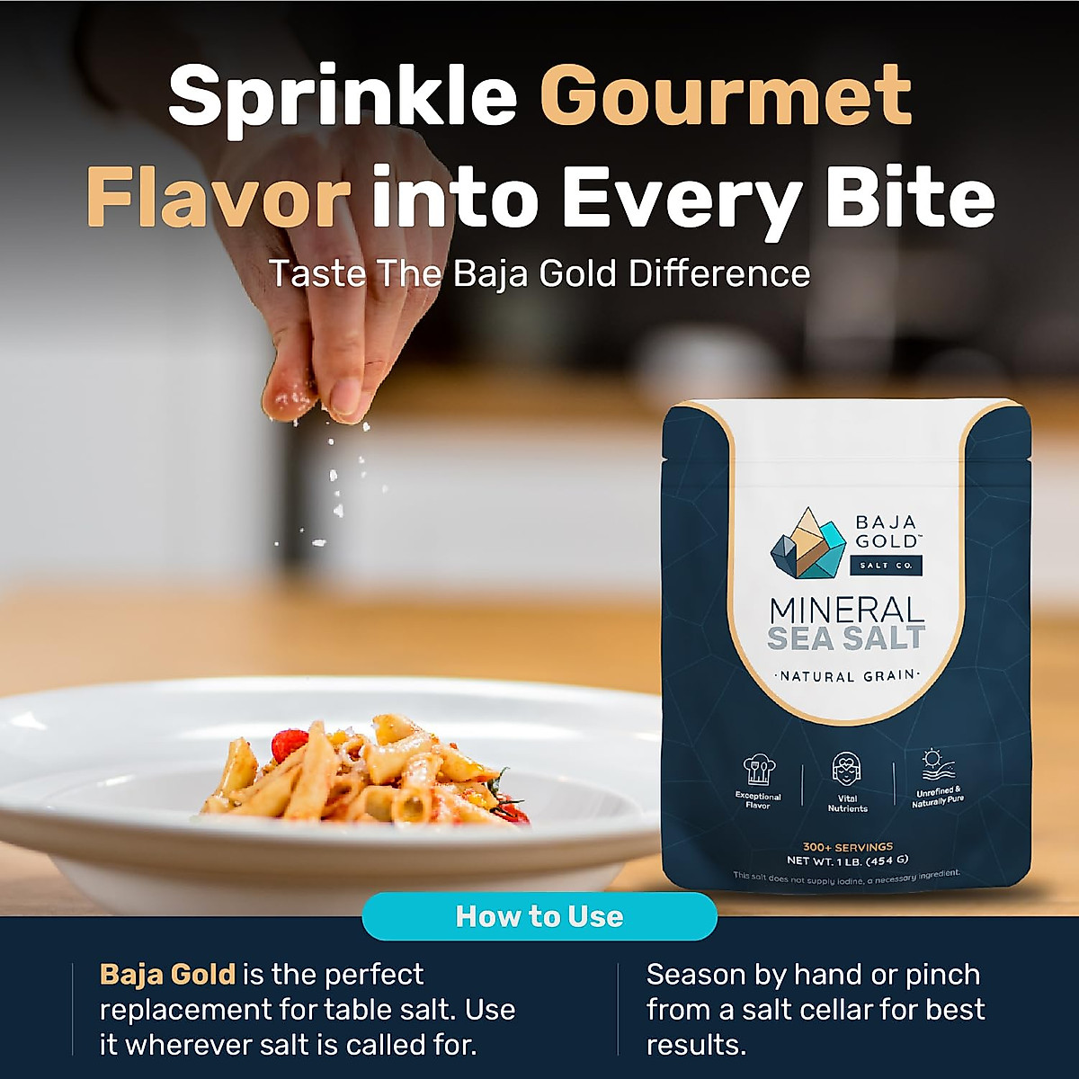 Baja Gold Mineral Sea Salt - Organic Natural Grain Salt for Cooking & Baking | Authentic Baja Salt | Ideal for All Culinary Creations | 1 lb. Resealable Bag, 300+ Servings