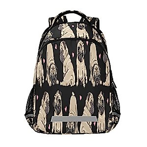 ALAZA Cute Pug Dog Print Animal Heart Backpack for Students Boys Girls School Bag Travel Daypack