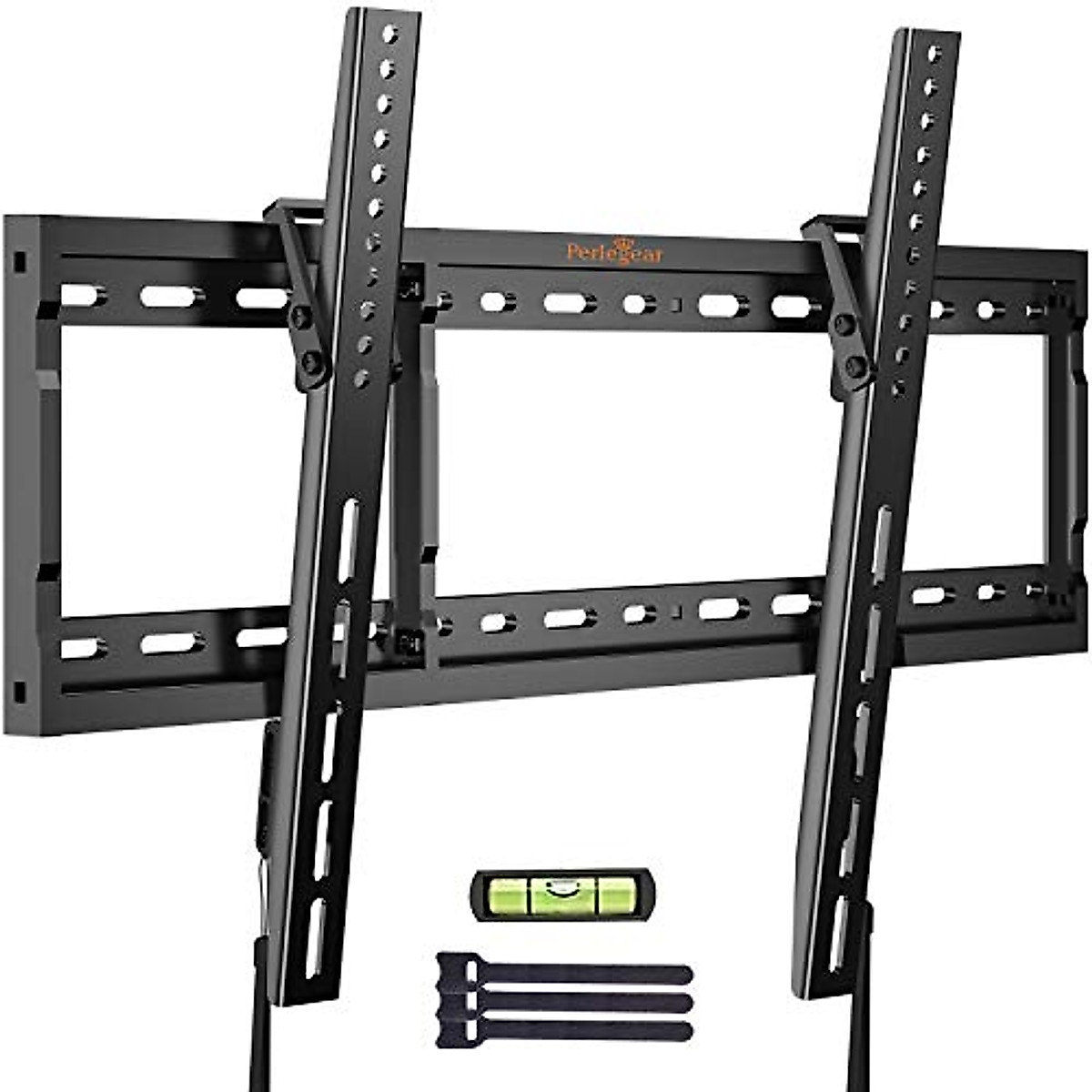 Perlegear Tilt TV Wall Mount Bracket Low Profile for Most 37-75 Inch LED LCD OLED Flat Curved Screen TVs, Large Tilting Mount Fits 16, 18, 24 Inch Studs Max VESA 600x400mm Supports up to 132lbs