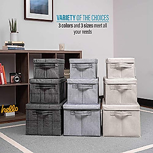 VENO Foldable Storage Bin with Lid, Sturdy Storage Box, Closet Organizer, Nursery Hamper, Collapsible Basket with Handle for Home, Bedroom, Playing Room, Office, Living Room (3-Pack, Jumbo, Gray)