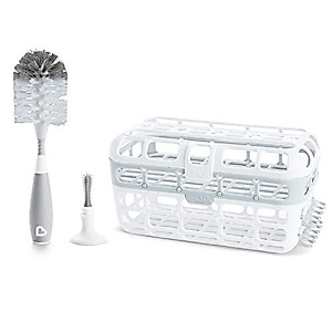 Munchkin® Baby Bottle & Small Parts Cleaning Set, Includes High Capacity Dishwasher Basket & Bristle Bottle Brush, Grey