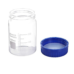 Basstein Lab Media Storage Reagent Wide Mouth Bottles Borosilicate Glass Graduated GL70 Screw Cap Leakproof Multi-Purpose for Scientific | pack of 3 (Blue,250ml)