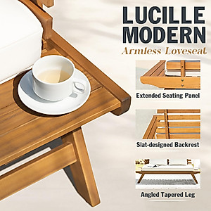 IDZO Lucille 800lbs Capacity Acacia Patio Loveseat, FSC Certified 2 Seater Outdoor Sofa with 3.9in Thick Cushions, Teak Finish Porch Couch for Garden Backyard, Beige