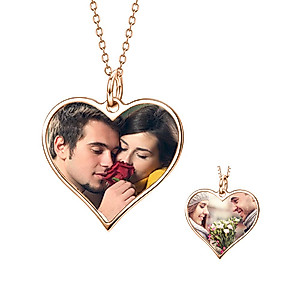 LONAGO Personalized Heart Picture Necklace Custom Two Photo Heart Shape Pendant Necklace for Women