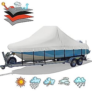 Solim Center Console Boat Cover, 17'-19' Waterproof 900D PU Heavy Duty Trailerable Boat Cover for Center Console Boat, Marine Grade Oxford UV Resistant Polyester Canvas with 17 Tie Down Straps, Gray