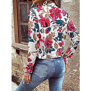 OYOANGLE Women's Floral Print Long Sleeve Blazers Casual Office Work Open Front Cardigan Jacket Blazer White L