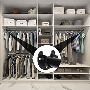 12PCS Closet Rod Brackets Heavy Duty Closet Shower Rod Holders 1In Closet Pole Socket Stainless Steel Closet Rod Support U Shaped Curtain Flange Rod Holder with Screw for Closet Shelf Wardrobe Black