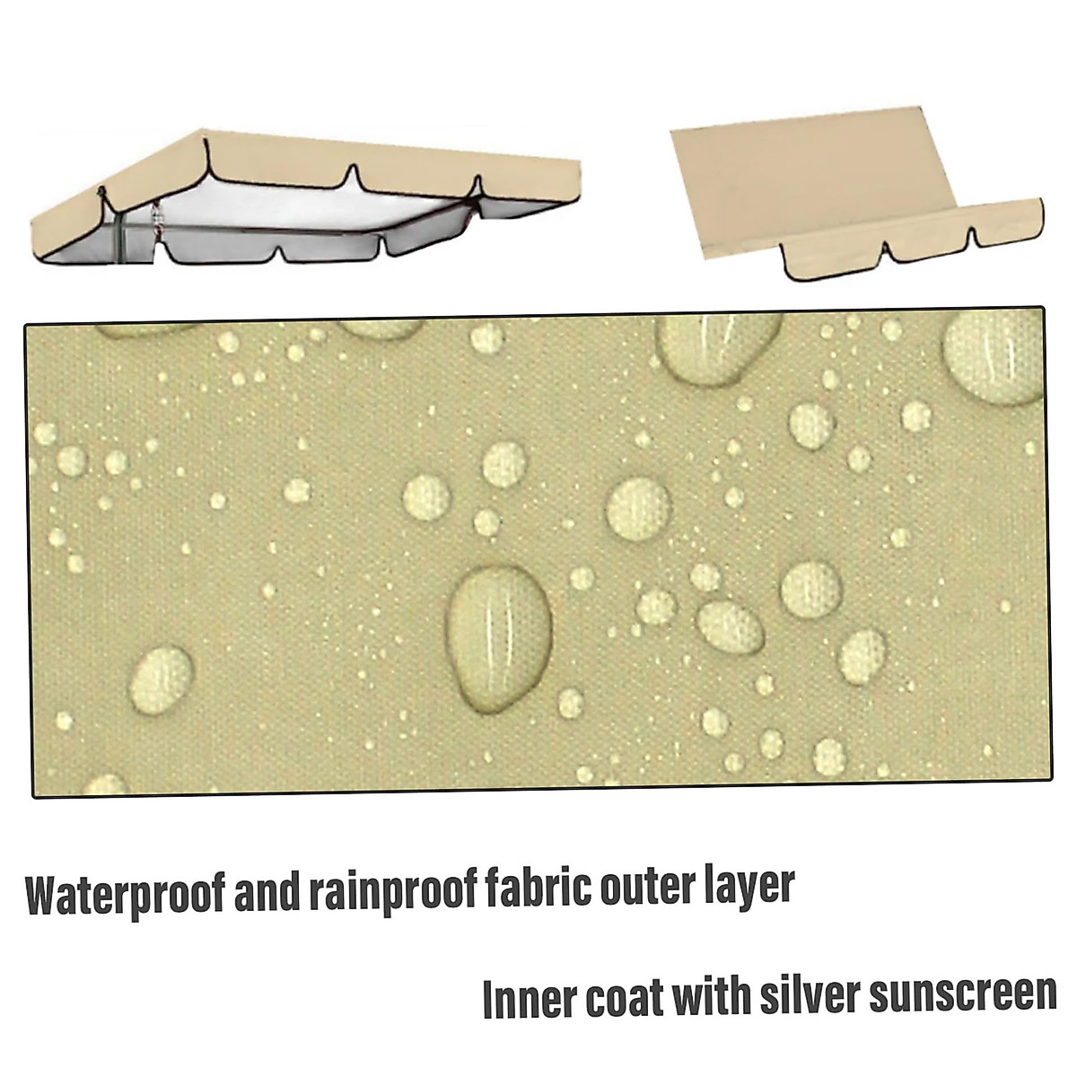 Patio Swing Parts, Swing Canopy Replacement with Seat Cover 2Pcs/Set Waterproof Outdoor Swing Canopy UV Protection Oxford Cloth Porch Swing Canopy Replacement, Beige