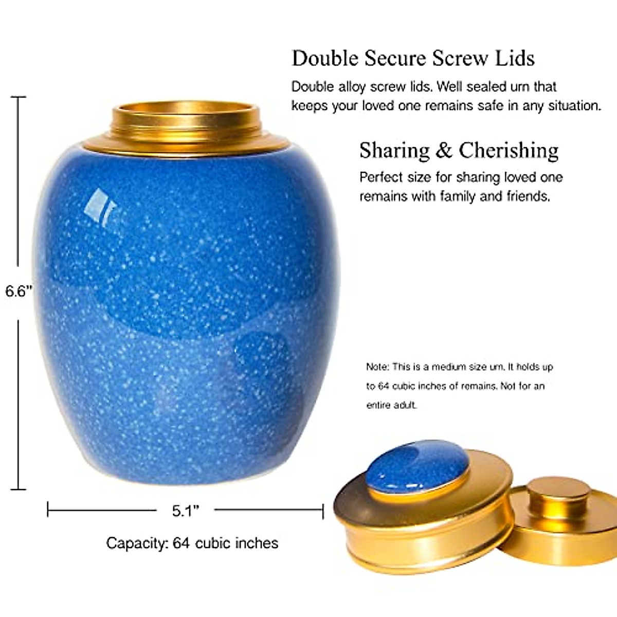 Medium Urns for Human Ashes - Ocean Blue Urns for Ashes Adult Male - Cremation Urns for Human Ashes Adult Female - Baby Urns for Ashes Dog Urns