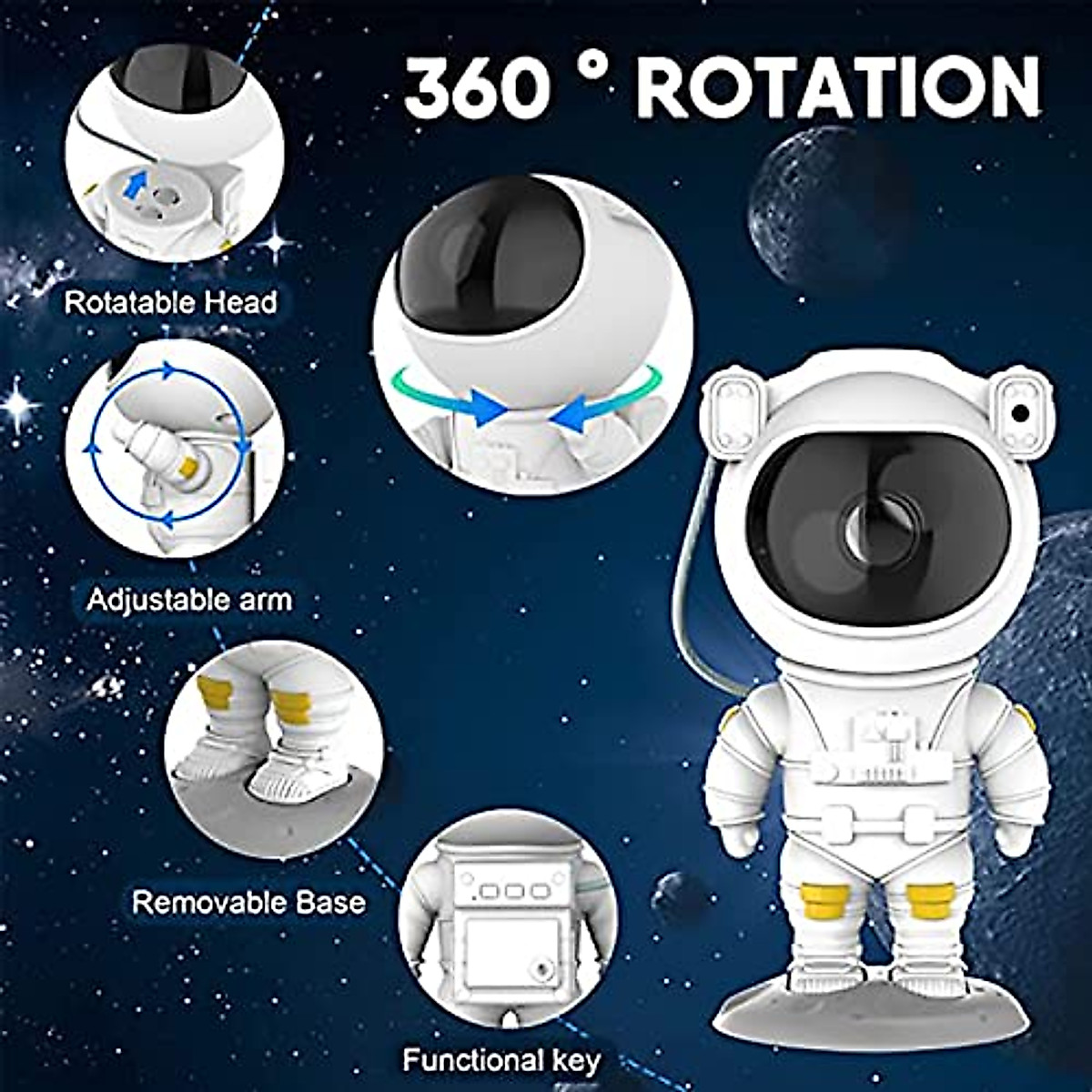 Pleshy Spacebuddy Projector, Pleshy Spacebuddy, Light Projector for Bedroom , Astronaut Star Night Light Projector, Night Light Projector for Kids, Adult (1 pcs Black-Gold)