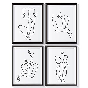 BELLOWDEER Woman Body Line Art Wall Decor Art Prints Set of 4, Minimalist Wall Art Posters, Home Decor for Women Bedroom Living Room Office Decoration Wall Art, 8 x 10 Inch, Unframed