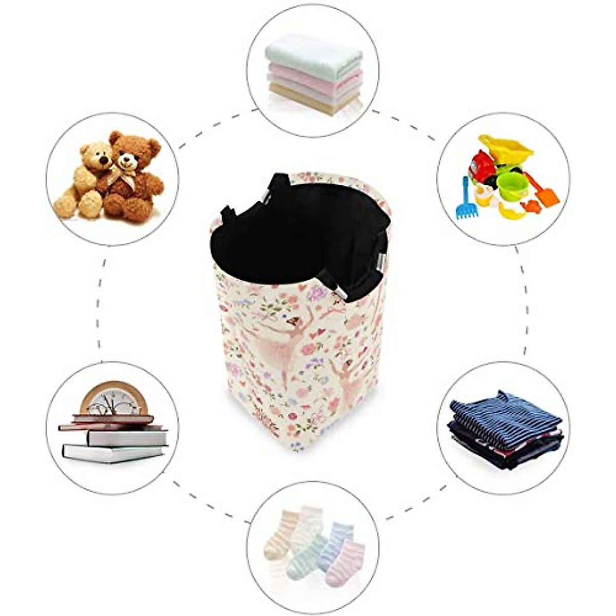 Dancing Ballerinas Floral Laundry Hamper Laundry Basket Dirty Clothes Bag Ballet Girl Rose Foldable Bucket Washing Bin Toys Storage Organizer