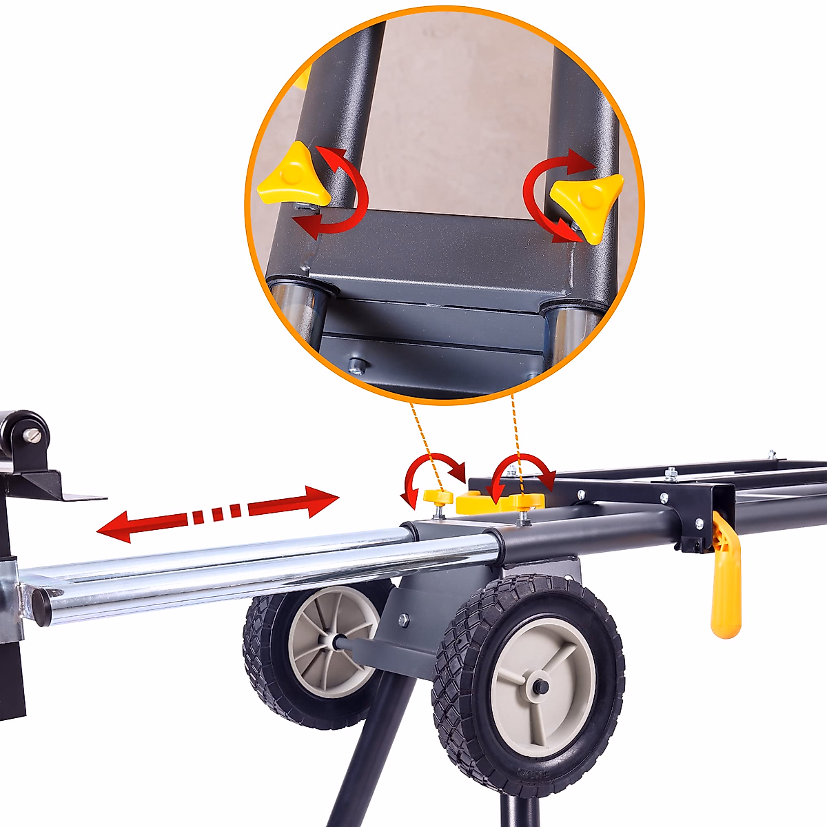 Deluxe Heavy Duty Rolling Miter Saw Stand with 8 in Wheels 330 Lbs Load Capacity Black and Grey Single Pack WK-MS029E-2