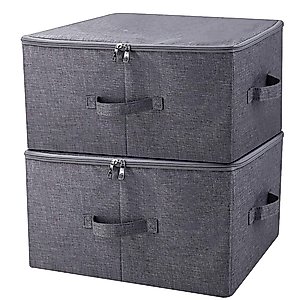 iwill CREATE PRO Pack of 2, Fabric Folding Washable Clothes Storage Boxes with Zip Lid for Wardrobe, Black Gray