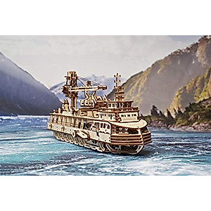 UGEARS 3D Puzzles Research Vessel - DIY Model Ship 3D Idea - Unique and Creative Wooden Mechanical Models - Self Assembly Woodcraft Construction Kits
