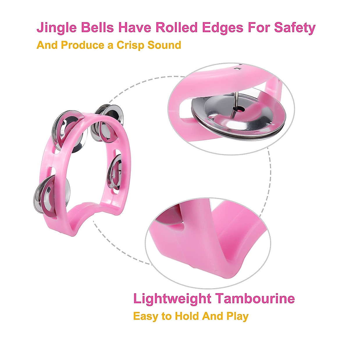 Patioer Hand Tambourine Bells, 12 Pcs Plastic Musical Percussion Tambourine with 4 Bells, Metal Jingles Tambourines