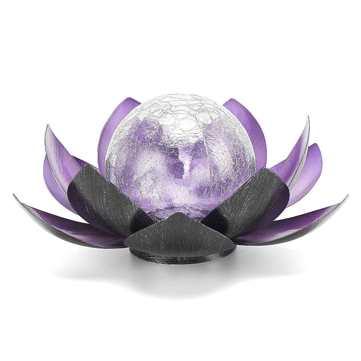 QZZP Solar Lights Outdoor Garden Decor,Crackle Globe Glass Decoration,Outside Waterproof Purple Metal Lotus Flower for Pathway,Walkway,Patio,Yard,Lawn,Tabletop,Ground