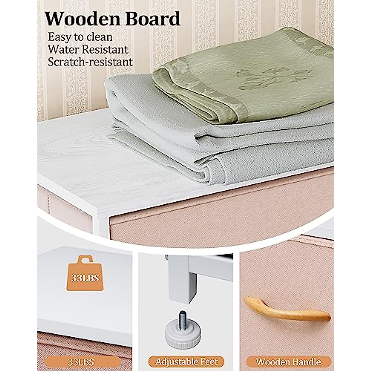 JOINHOM Dresser Storage Tower with Drawers, Fabric Tall Dresser Drawer for Bedroom, Office, Entryway, Living Room and Closet- Sturdy Steel Frame, Easy Pull Bins & Wooden Top