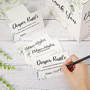 Pajean 51 Pcs Greenery Diaper Raffle Tickets with Card Sign Box Baby Shower Party Decorations Leaves Diaper Raffle Insert Invitations Card, Bring a Pack of Diapers to Win Prize