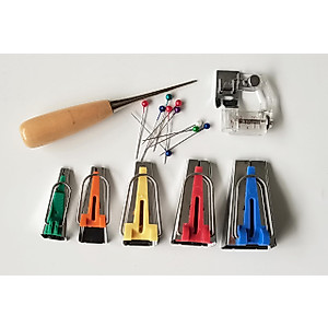 HONEYSEW Bias Tape Maker Kits All 5 Sizes 6MM 9MM 12MM 18MM 25MM Binding Foot Craft Clips Awl Quilter's Pin