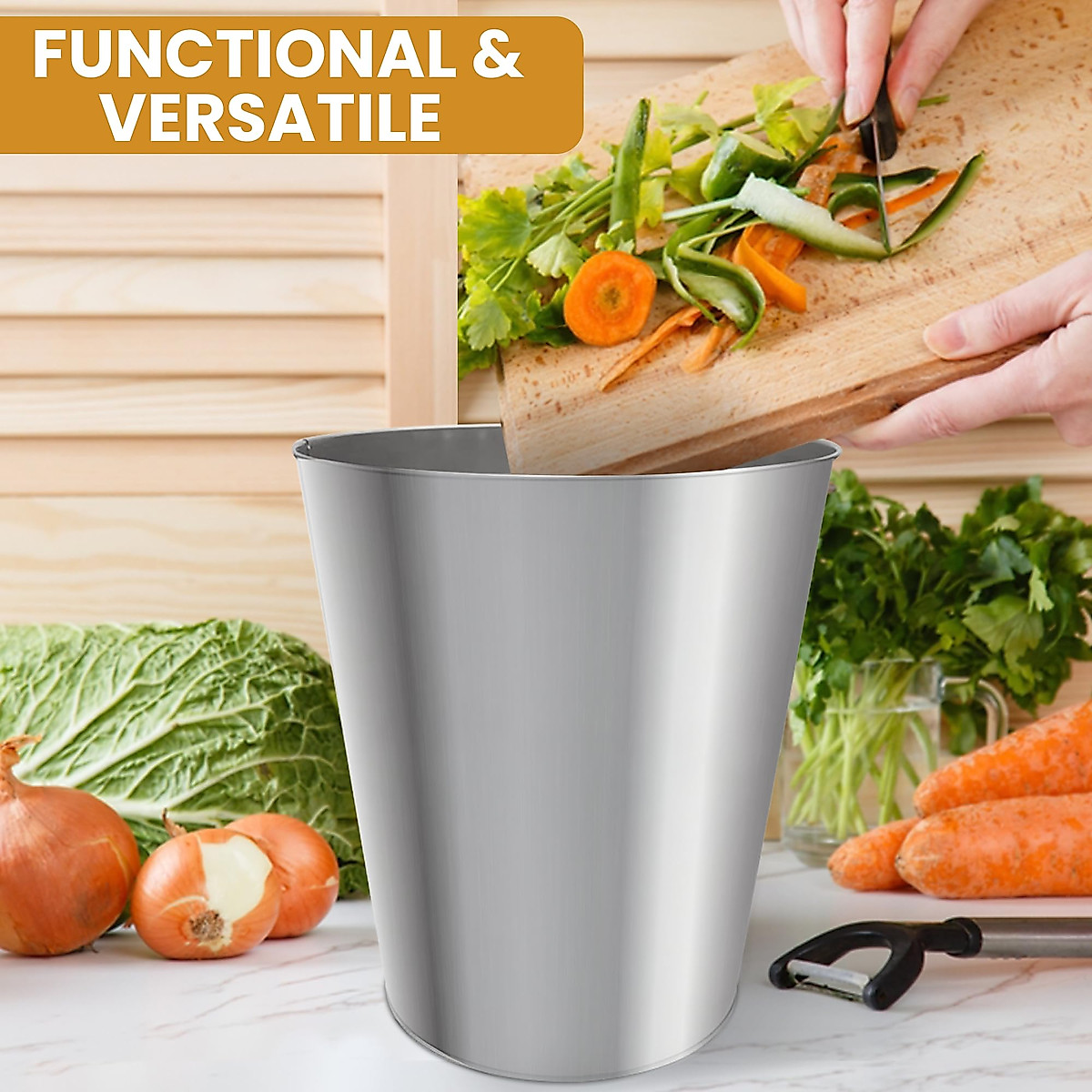 Shirin Packaging Metal Trash Can Small Metal Trash Can for Office Stainless Steel Bathroom Trash Can Garbage Recycle Bin Office Trash 9.4" x 9.4" x 10.9" Diameter 22cm - 8.6"