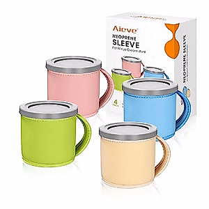 AIEVE Neoprene Sleeve Compatible with Ninja Creami Pints, 4 Pack Insulated Sleeves with Handle for Ninja Creami Containers, Fits for Ninja Creami Deluxe Pints NC299, NC301, NC501