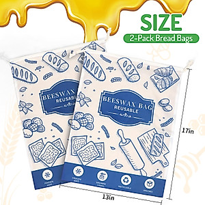 2-Pack Beeswax Bread Bags for Homemade Bread，Reusable Sourdough Storage Bags with Premium Beeswax Coating for Loafs Baguette Fresh Keeping,Great Homesteading Essentials and Baking Gifts.