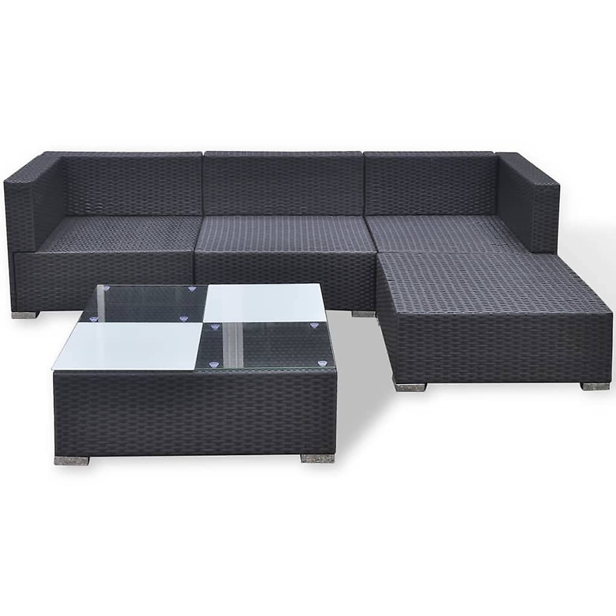5 Piece Patio Lounge Set with Cushions Poly Rattan,Afternoon Tea Suit,Patio Bar Set,Pool Sofa Set,Lounge Seat,Garden Furniture,Entertainment Sofa Set,for Porch, Lawn, Garden, Backyard, Pool,Black