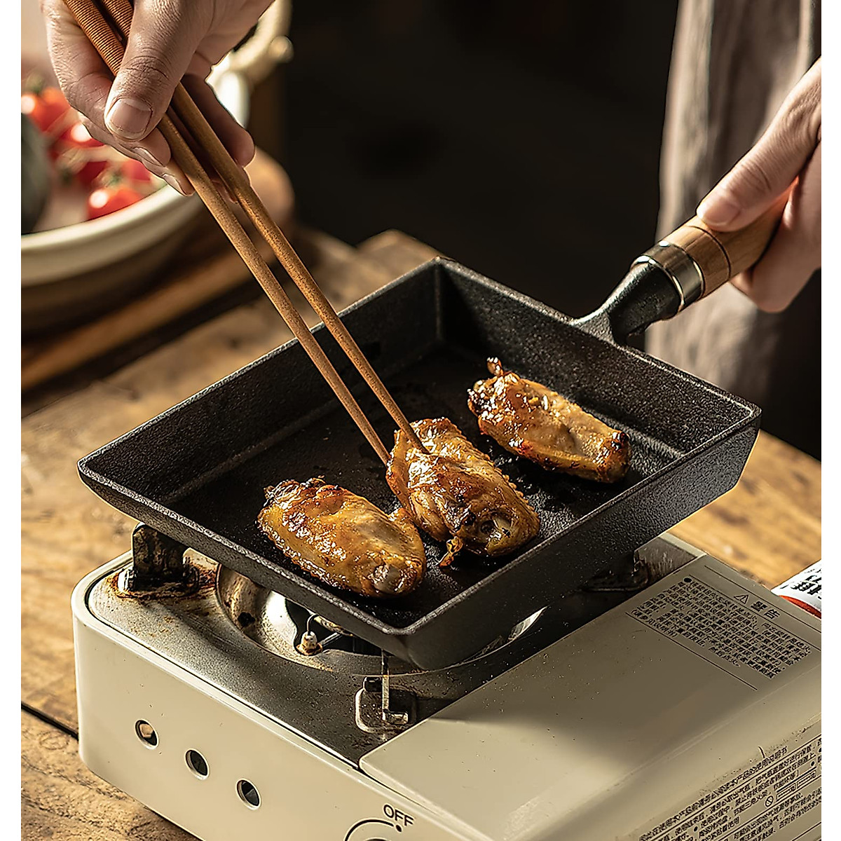 YYMIYU Tamagoyaki Japanese Omelette Pan Cast Iron Wooden Handle 9×7 inch