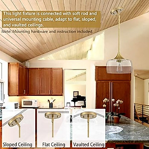 1 Light Semi Flush Mount Ceiling Light Pendant Light Modern Handblown Clear Glass Shade Classic for Farmhouse, Entryway, Dining Room, Kitchen Island (1 Pack, 10" Gold Pendant Light)