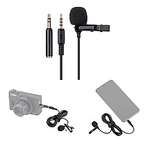 Lapel Lavalier Microphone Clip-on Lav Mic for Sony A7C II ZV-1 II ZV1 ZV-1F RX100 VII A6700 A6600 A6300 A6100 A7IV A7 III II A7S Canon G7X III M50 R50 R100 R RP Nikon Z6 Z7 II Z30 Z50 & More Cameras