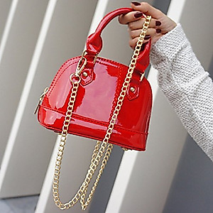 U Scinan Patent Leather Top Handle Tote Bag Mini Zip Around Dome Shoulder Bag Shell Shape Cross Body Handbag Purse Satchel