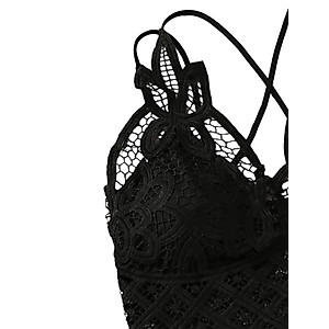 Floerns Women's Sexy Lace V Neck Criss Cross Back Bralette Crop Top Black White S