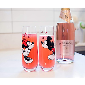 Silver Buffalo Mickey and Minnie Kiss Hearts Stemless Fluted Glassware Exclusive | Set of 2