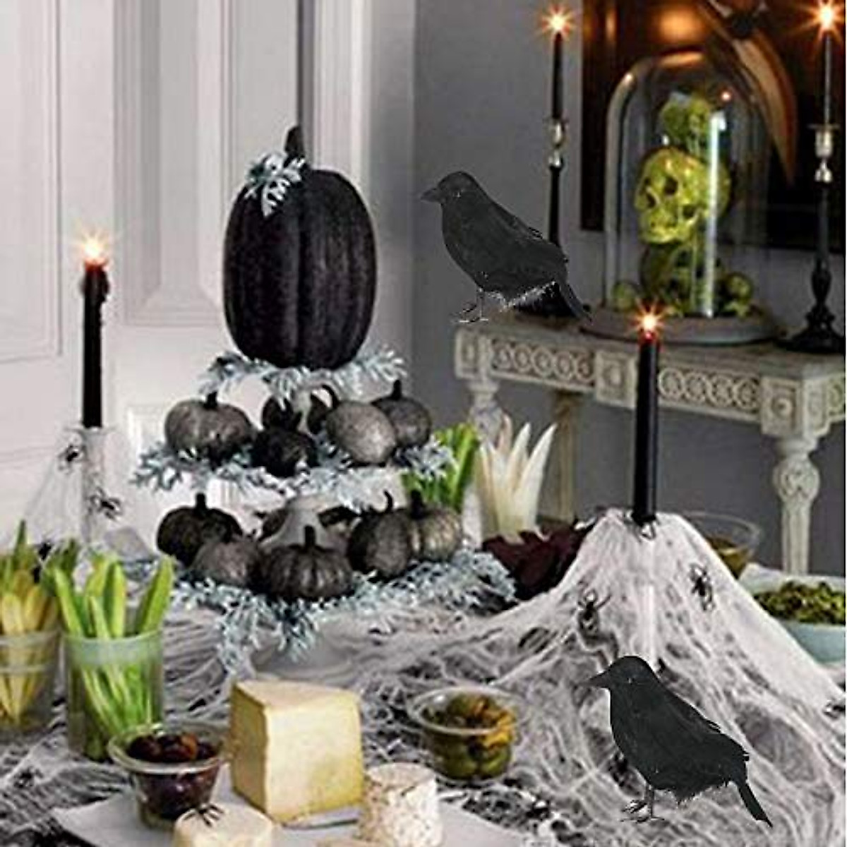 UCSAJI 6PCS Halloween Black Realistic Crow Halloween Props Black Feathered Crow Simulation Animal Model for Party Decoration