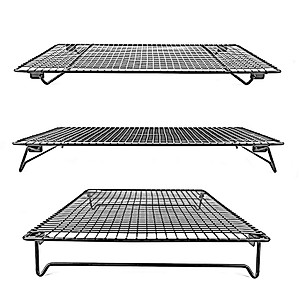 Kingrol 2-Piece Cooling Rack with Collapsible Folding Legs - for Cooking, Roasting, Drying, Grilling (Black)