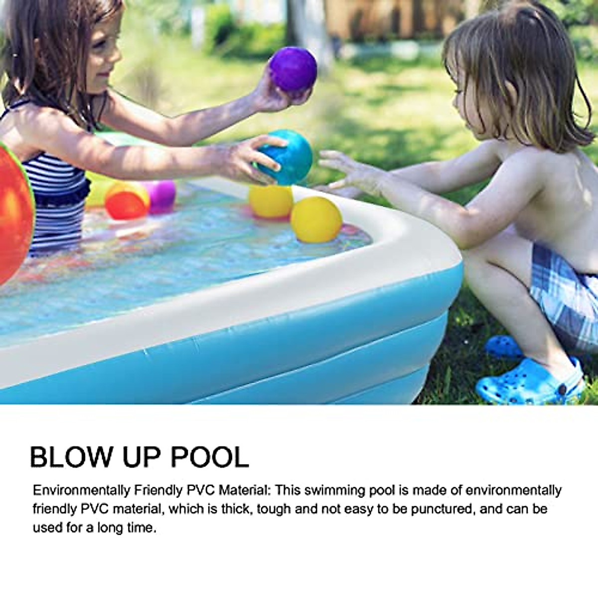 Inflatable Swimming Pool, 305x183x60cm Rectangle PVC Blow Up Pool Outdoor Lounge Pool for Kids, Adults, Outdoor, Garden, Backyard