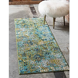 Unique Loom Chromatic Collection Modern Colorful & Vibrant Abstract Area Rug For Any Home Décor, 2 ft 2 in x 6 ft 7 in, Green/Blue