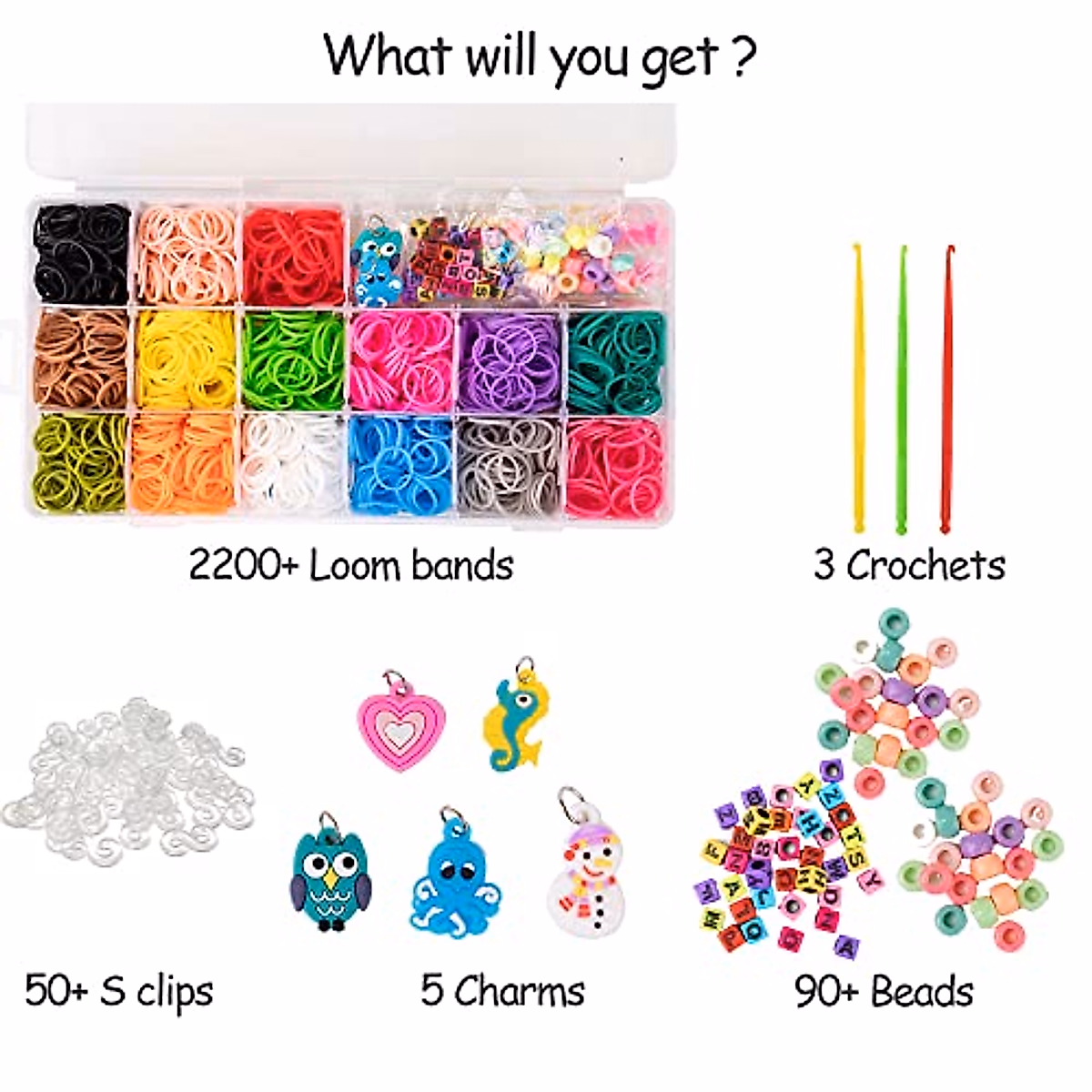Liberry Colored Rubber Bands Bracelet Making Kit with Loom Bands Storage Container. Great Gifts for Girls and Boys, No Loom Board Included.
