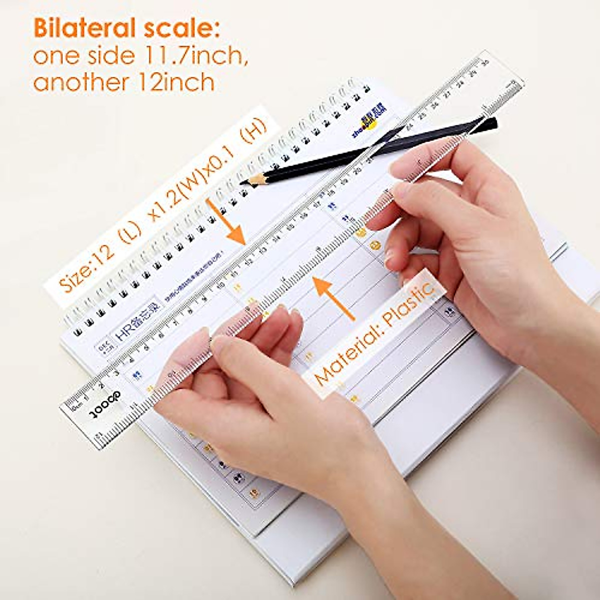 2 Pack Plastic Ruler Straight Ruler Plastic Measuring Tool for Student School Office (Clear, 6 Inch, 12 Inch)