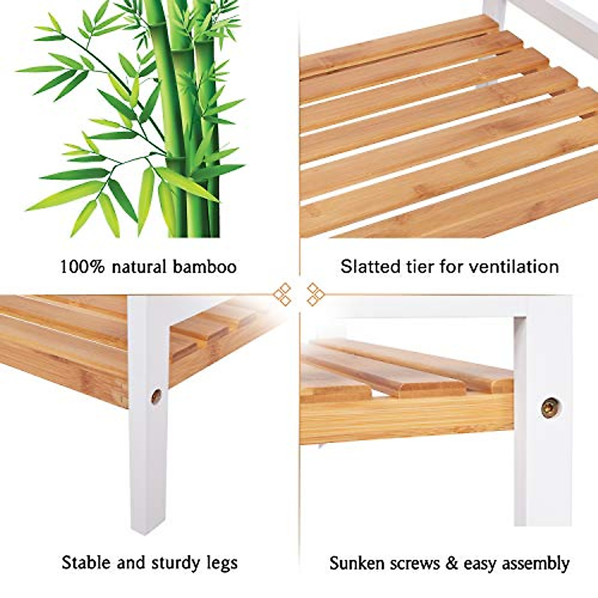 Kinsuite Bamboo Shelf Adjustable Storage Rack Multifunctional Organizer for Kitchen Living Room Bathroom Bedroom (5-Tier)
