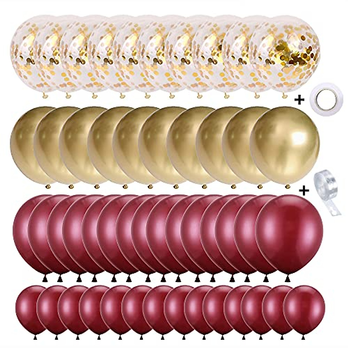 Burgundy and Gold Balloons Garland 127 pcs Confetti Metallic Pastel Latex Balloons kit for Baby Shower Birthday Christmas Graduation or Friend & Family Party Decorations.