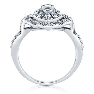 BERRICLE Sterling Silver Navette Cubic Zirconia CZ Statement Art Deco Fashion Ring for Women, Rhodium Plated Size 8.5