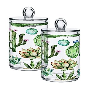 Blueangle 2PCS Succulent Plant Qtip Holder Dispenser with Lids - Apothecary Jar Containers for Vanity Organizer Storage - Plastic Food Storage Canisters（563）