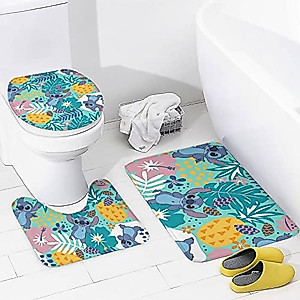 fmsnupz Cartoon Shower Curtain 4PCS Set, Cute Bathroom Decor with Non-Slip Rugs, Toilet Lid Cover and Bath Mat, Waterproof Fabric Shower Curtains with 12 Hooks, 70.8"x70.8"