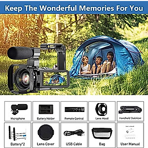Video Camera Camcorder 4K 60FPS HD 48MP 18X Digital Camcorder 3.0'' HD Touch Screen Vlogging Camera for YouTube IR Night Vision Camcorder with Stabilizer, Remote Control, External Microphone