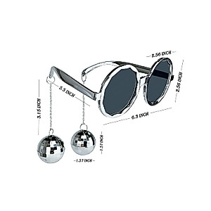 POPCIEL Retro Disco Ball Glasses Funny Party Sunglasses - Party Favor (Silver), 7.28*4.13*1.57 inch