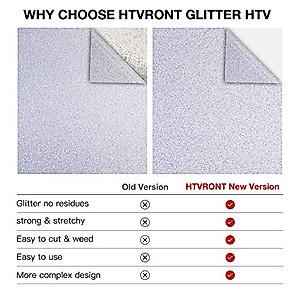 HTVRONT Silver Glitter HTV Vinyl Roll-12 x 15FT Silver Glitter Heat Transfer Vinyl for Shirts, Glitter Iron on Vinyl for All Cutter Machine，Easy to Cut for Heat Vinyl Design