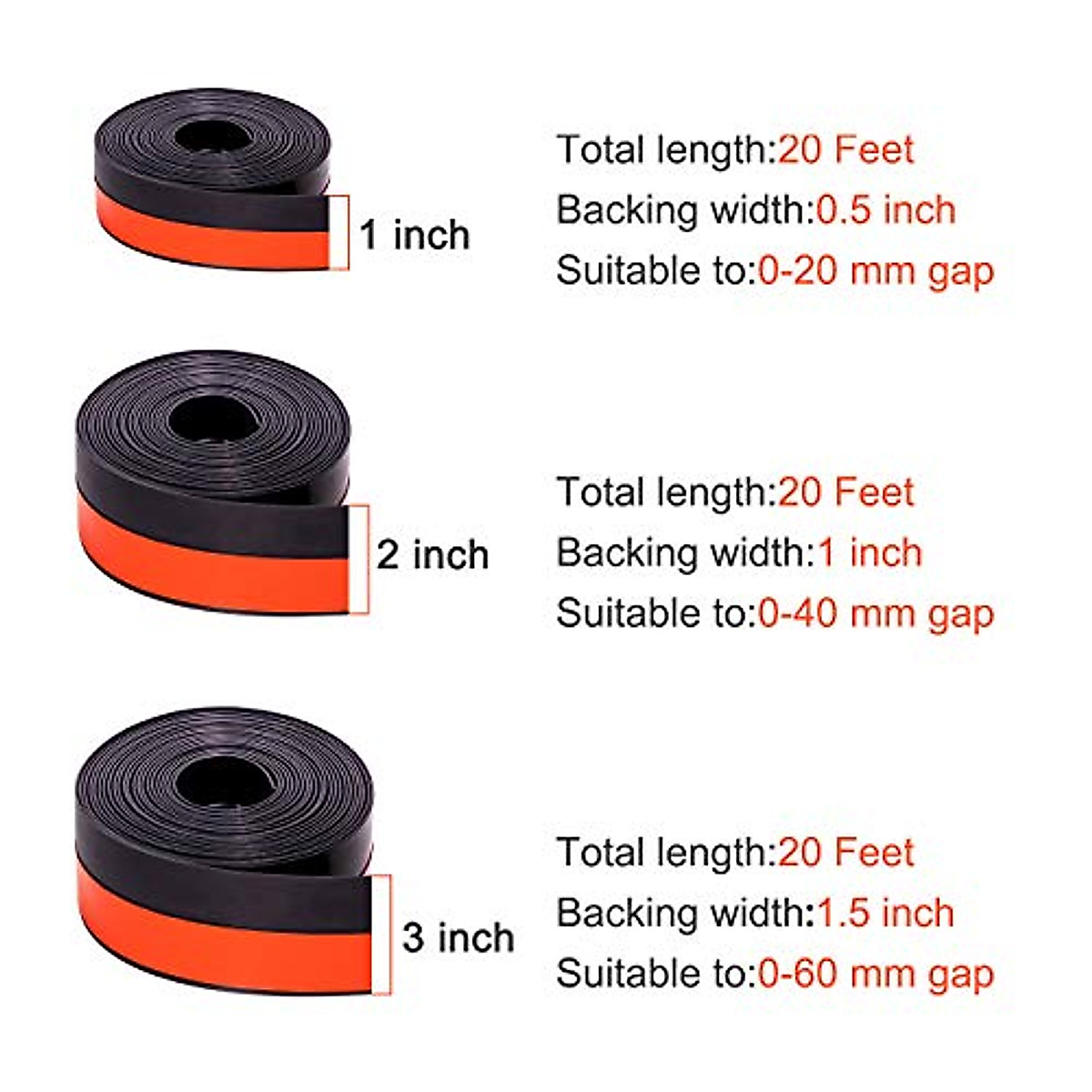 TORRAMI Wide Silicone Weather Stripping 3 inch Width 20 Feet Length, Draft Stopper Seal for Barn and Garage Door Under Bottom,Top, Sides, Black