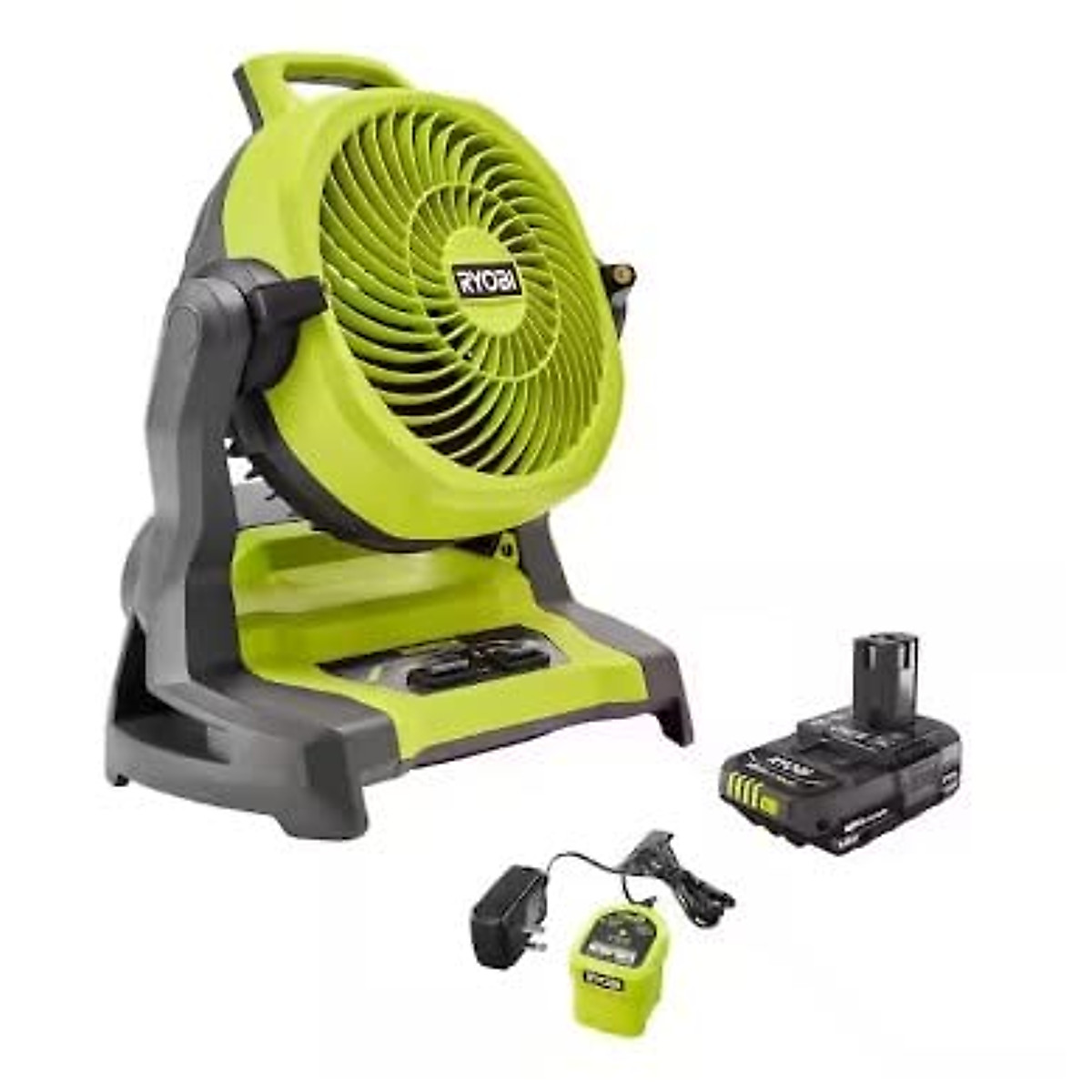 Ryobi ONE+ 18V Cordless 7-1/2 in. Bucket Top Misting Fan Kit with 1.5 Ah Battery and Charger